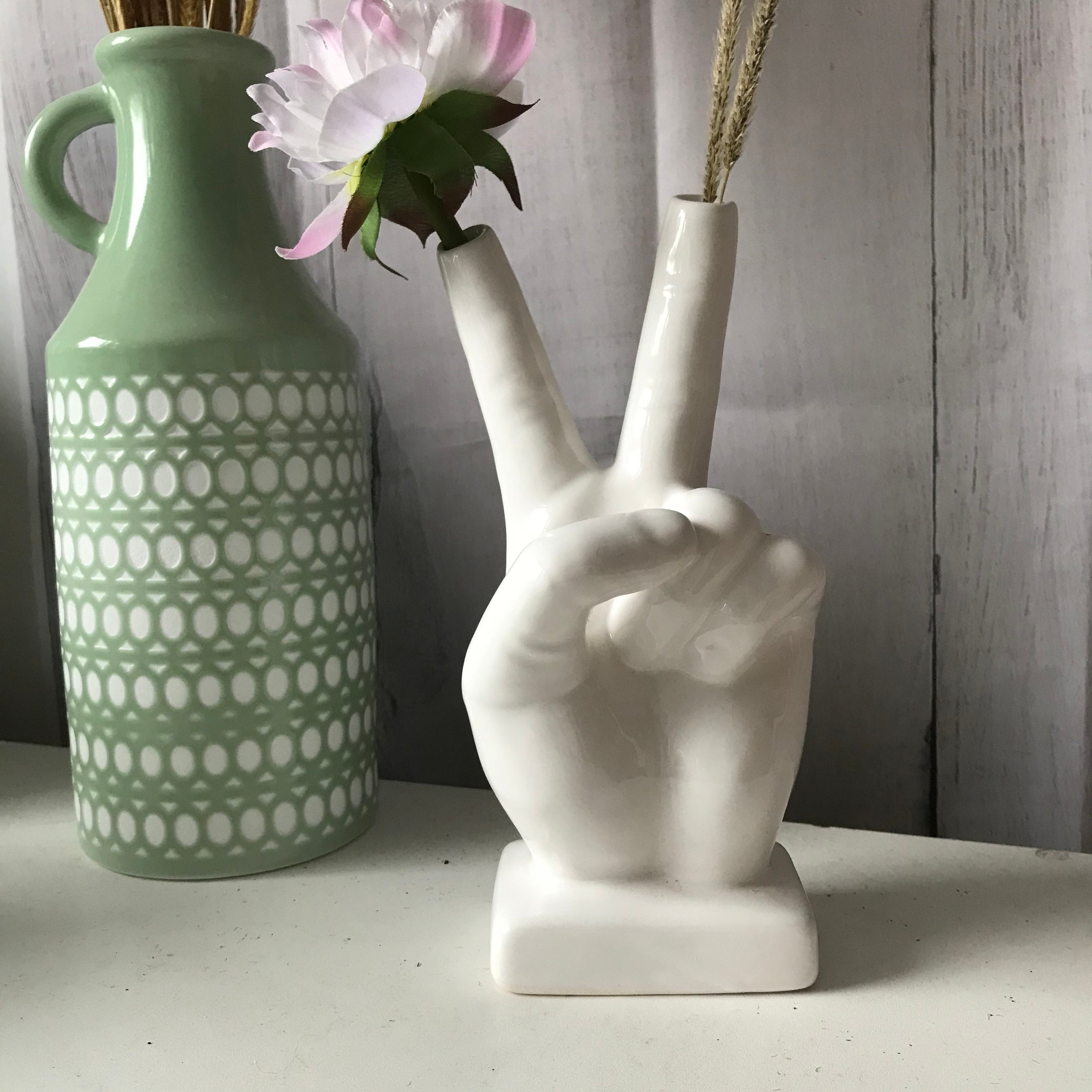 Peace Sign White Ceramic Hand Finger Vase.White Ceramic glossy - Etsy ...