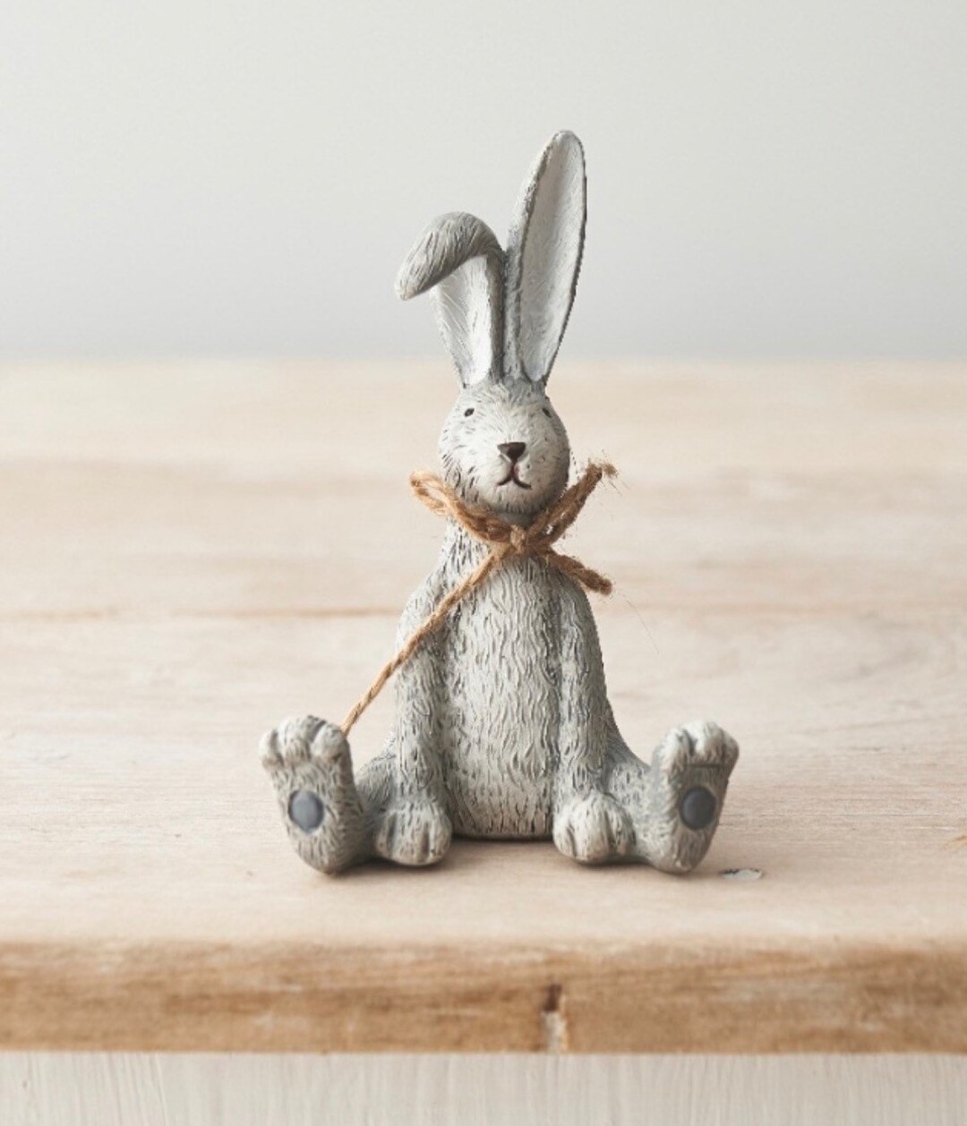 Grey Small Sitting Rabbit With Jute Bow, Rabbit, Bunny, Home Decor ...