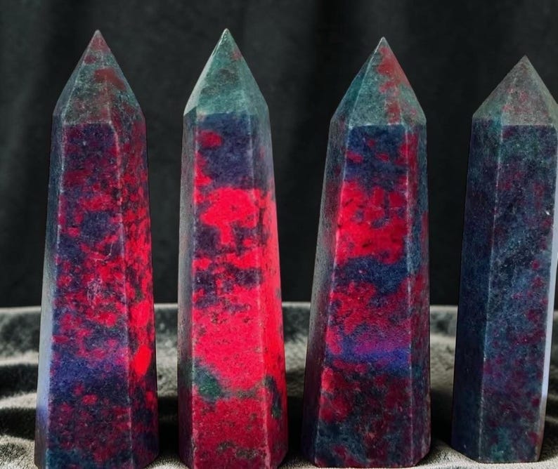 Ruby Kyanite Tower | UV Reactive Crystal Point, Blue Green Stone ...