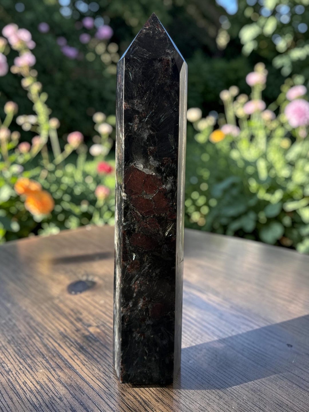 Large Firework Garnet Astrophyllite Tower | Flashy Crystal Point ...