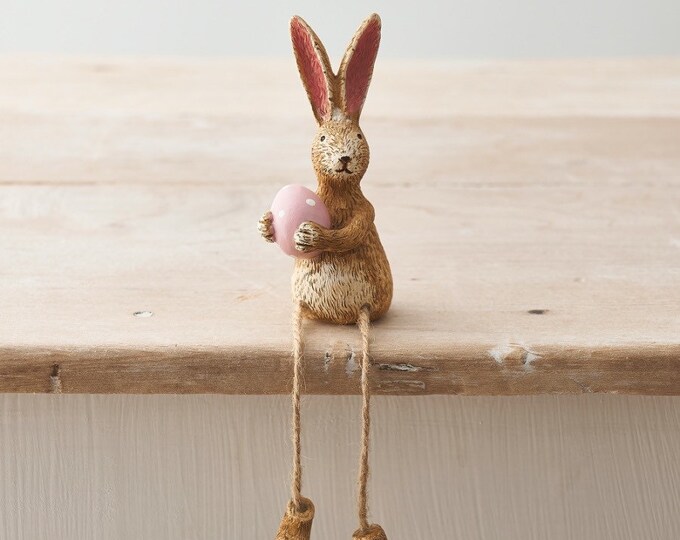 Sitting Bunny Rabbit Holding Pink Easter Egg With Dangling - Etsy
