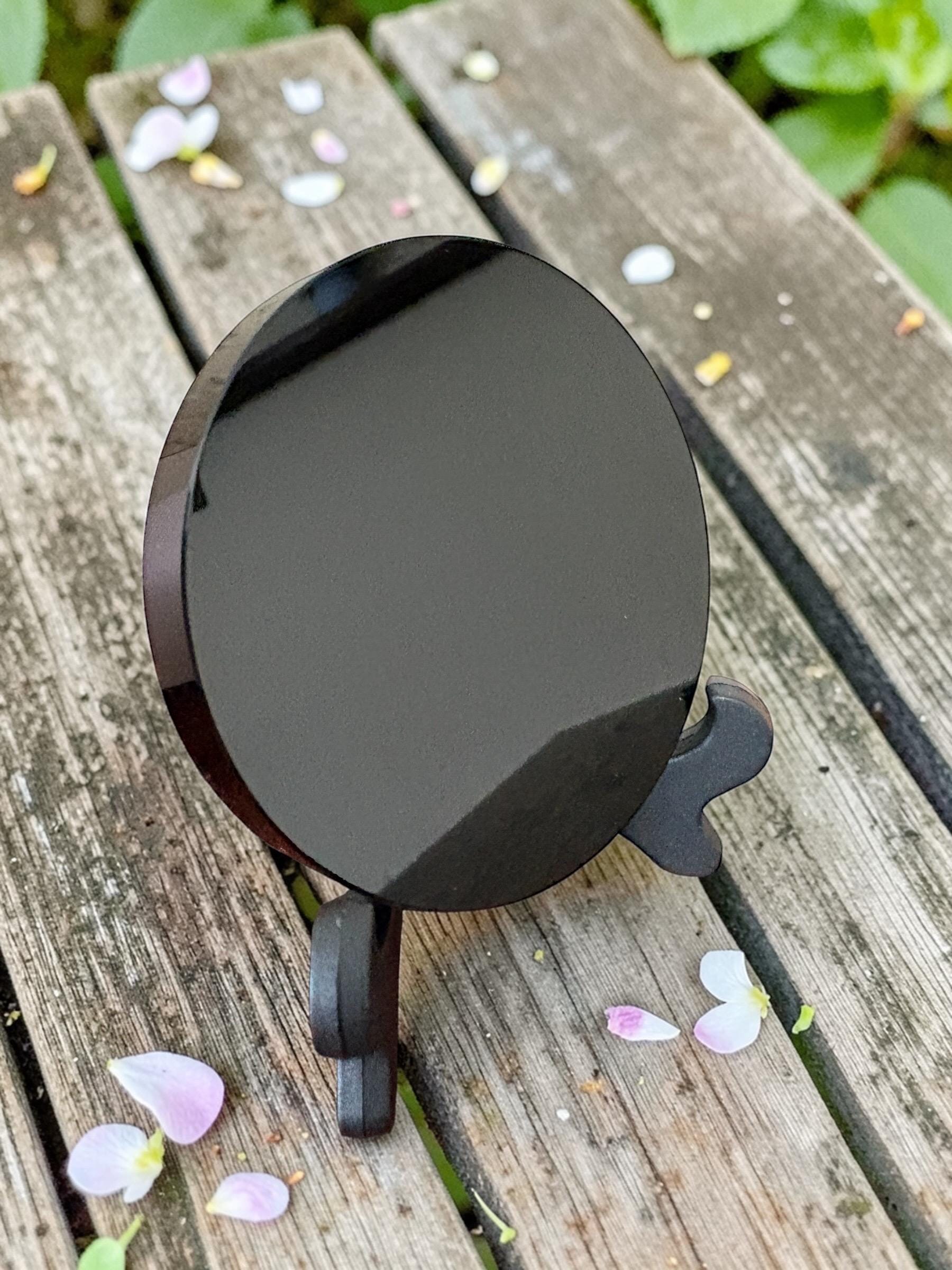 Black Obsidian Scrying Mirror 10cm With Stand | Protection, Shadow Work ...