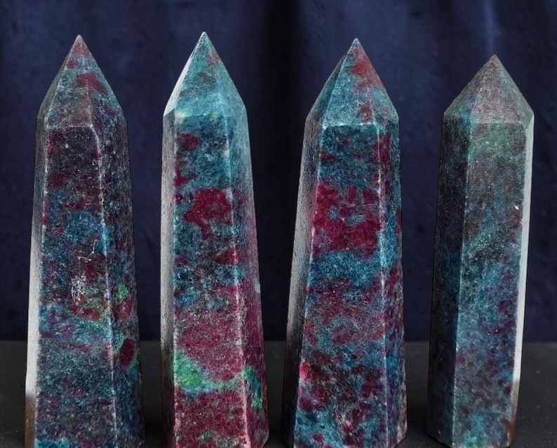 Ruby Kyanite Tower | UV Reactive Crystal Point, Blue Green Stone ...