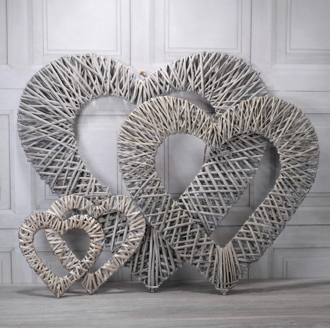 Large Statement Grey Woven Wicker Rattan Hanging Hearts - Etsy