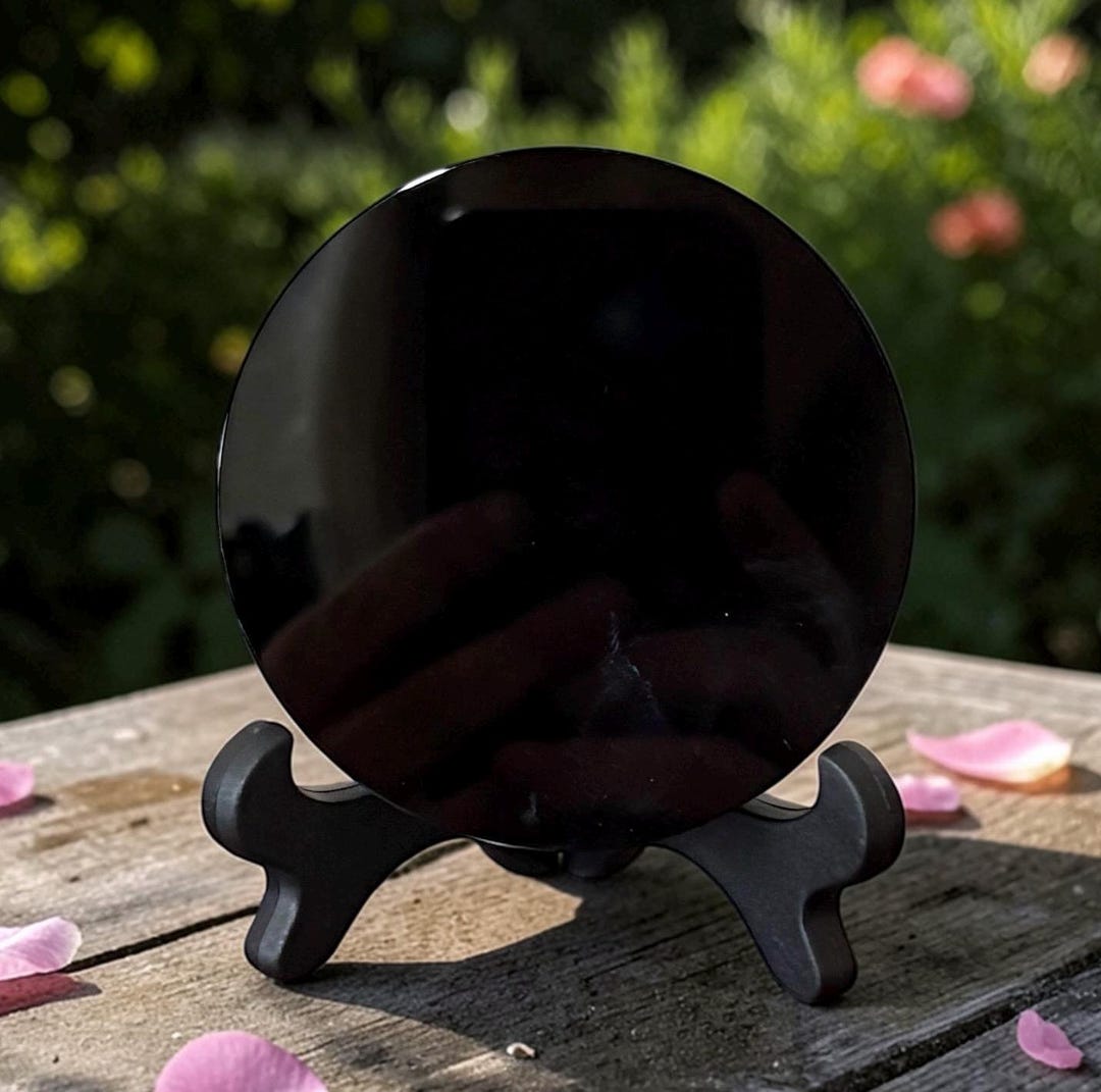 Black Obsidian Scrying Mirror 10cm With Stand | Protection, Shadow Work ...