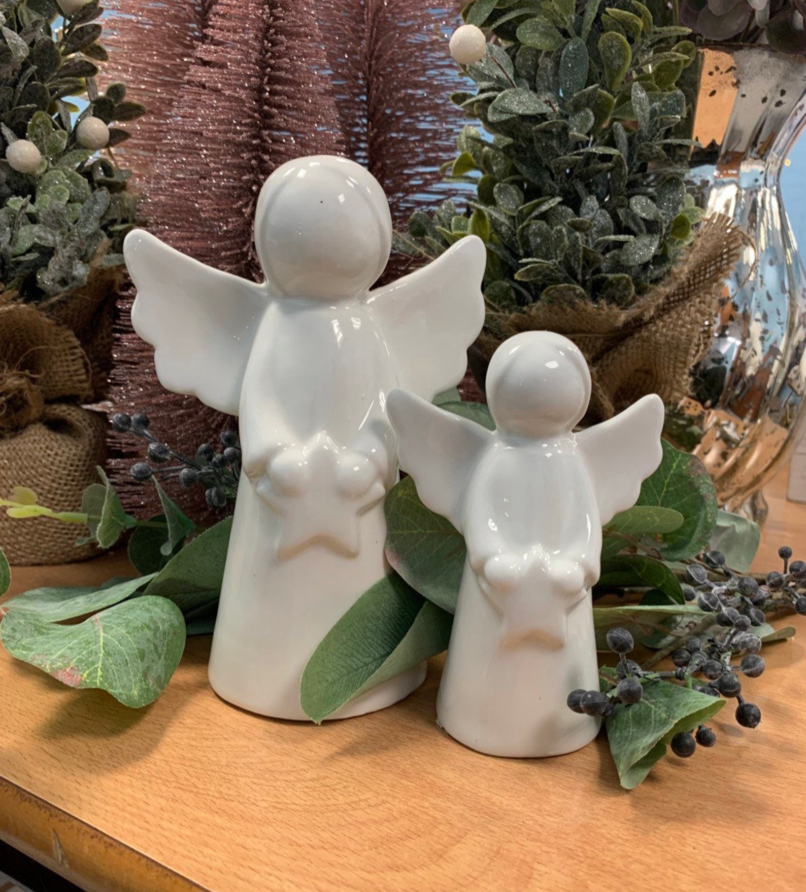 Set of Two White Ceramic Angels Simplistic Design Spiritual - Etsy