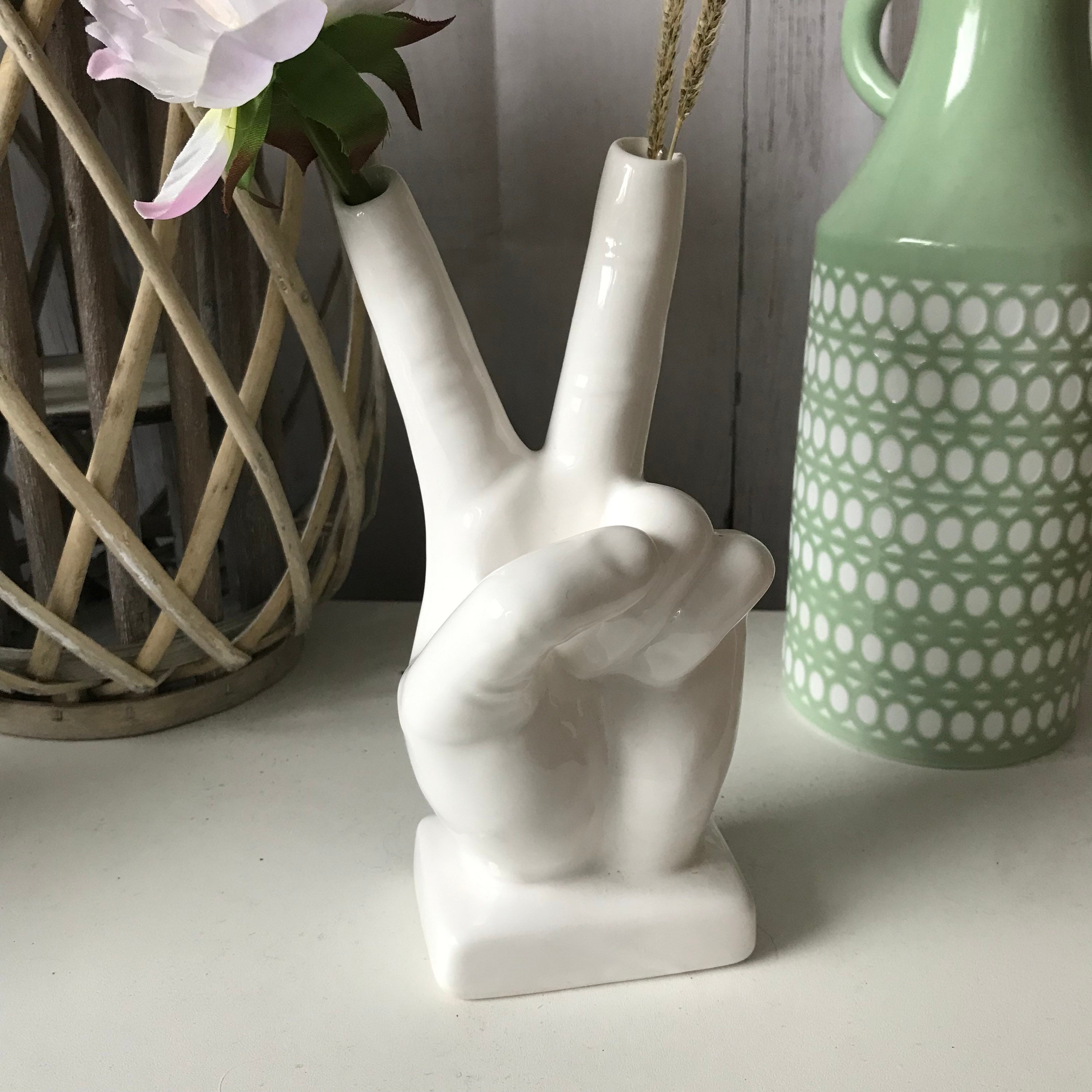 Peace Sign White Ceramic Hand Finger Vase.White Ceramic glossy - Etsy ...