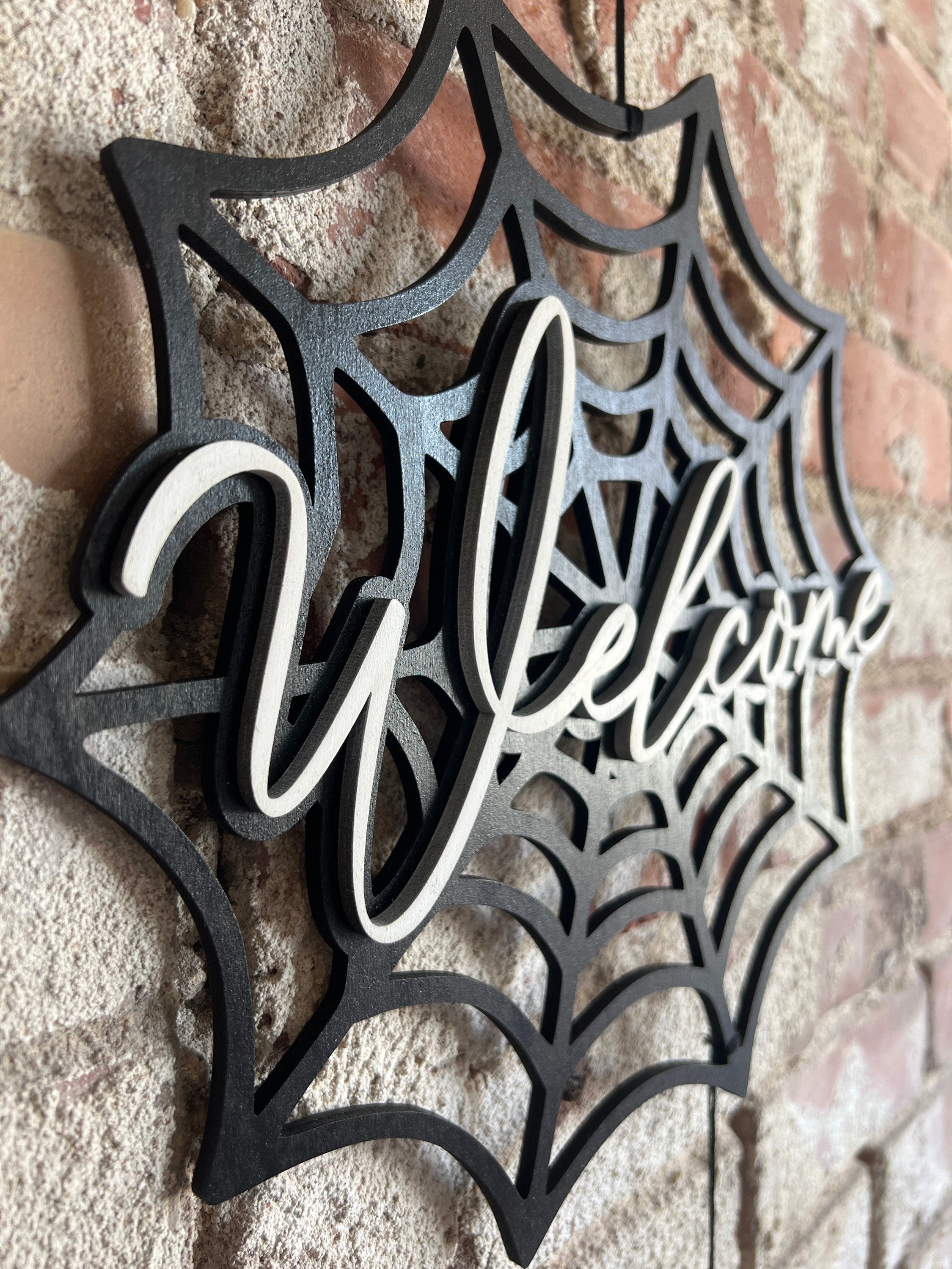 Spider Web With Spider Welcome Door Hanger. Halloween Decor. Halloween ...
