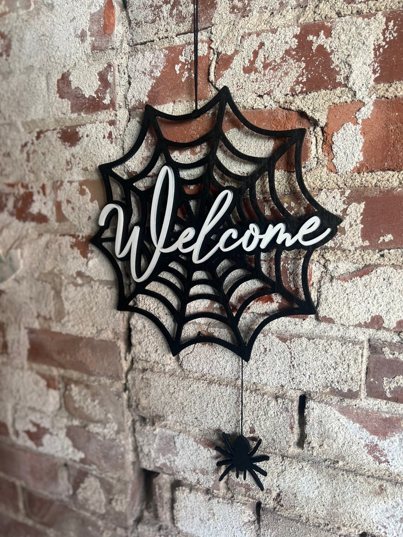 Spider Web With Spider Welcome Door Hanger. Halloween Decor. Halloween ...
