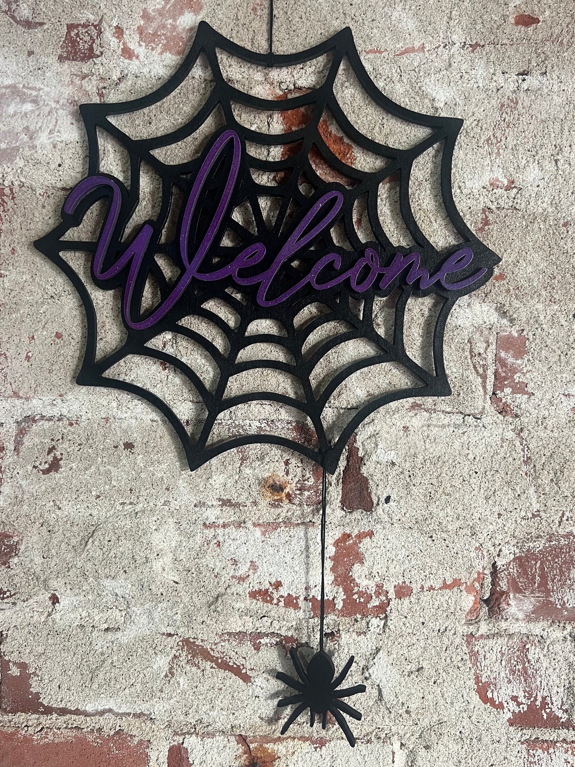 Spider Web With Spider Welcome Door Hanger. Halloween Decor. Halloween ...
