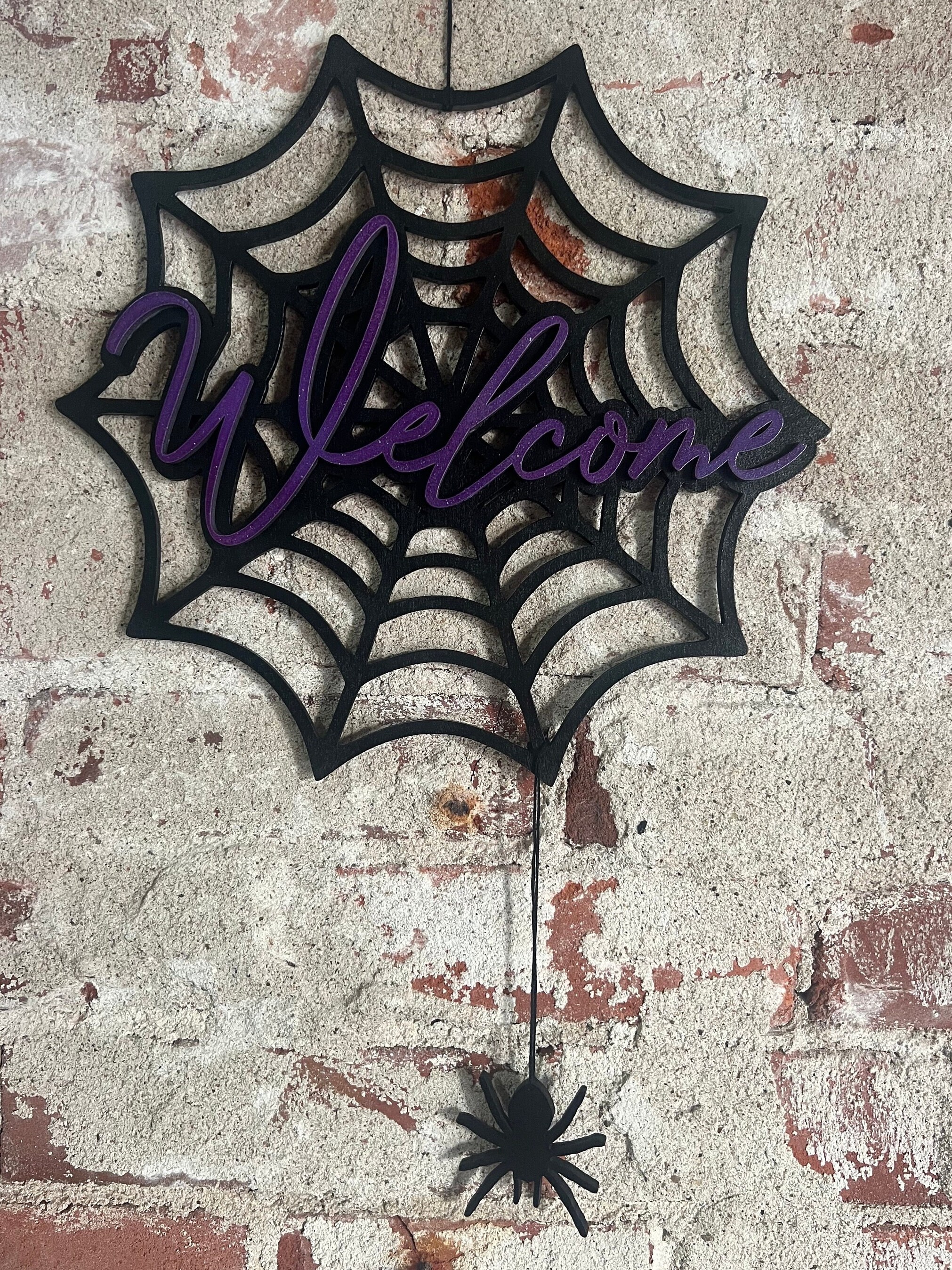 Spider Web With Spider Welcome Door Hanger. Halloween Decor. Halloween ...