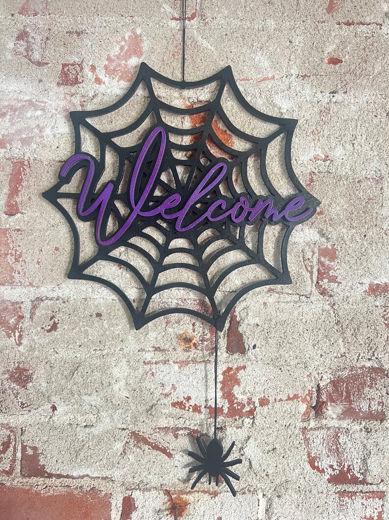 Spider Web With Spider Welcome Door Hanger. Halloween Decor. Halloween ...