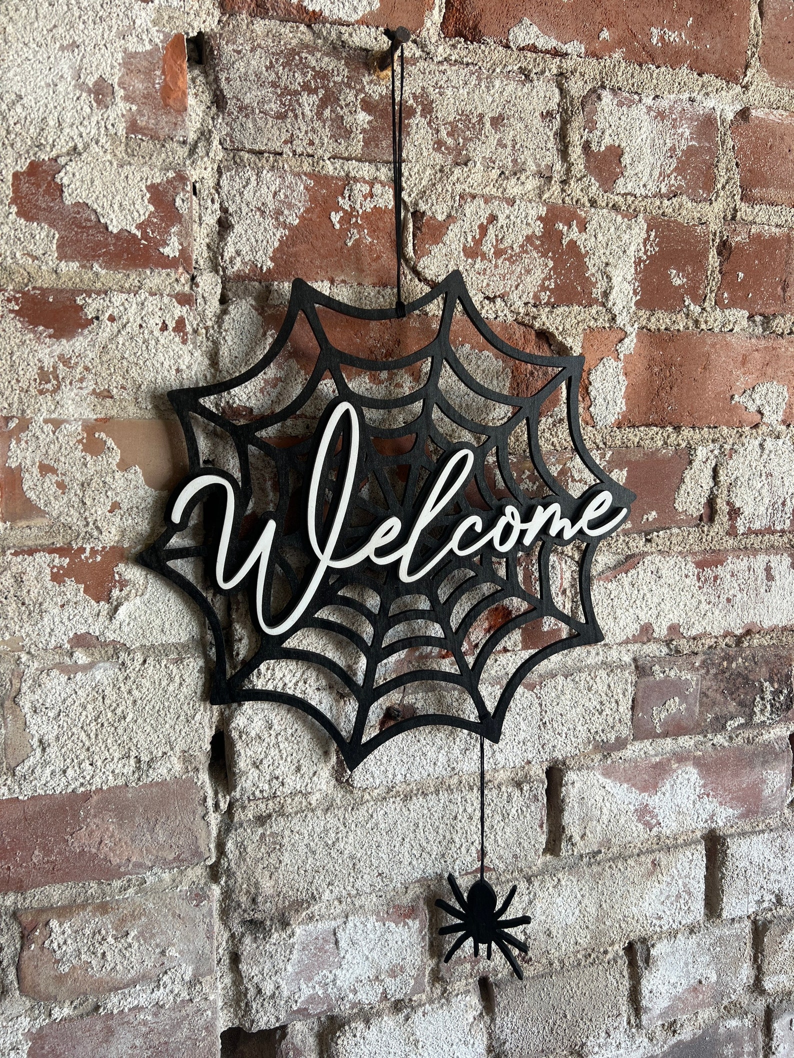Spider Web With Spider Welcome Door Hanger. Halloween Decor. - Etsy
