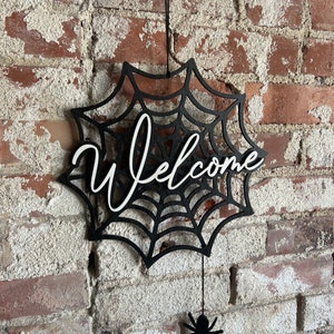 Spider Web With Spider Welcome Door Hanger. Halloween Decor. Halloween ...