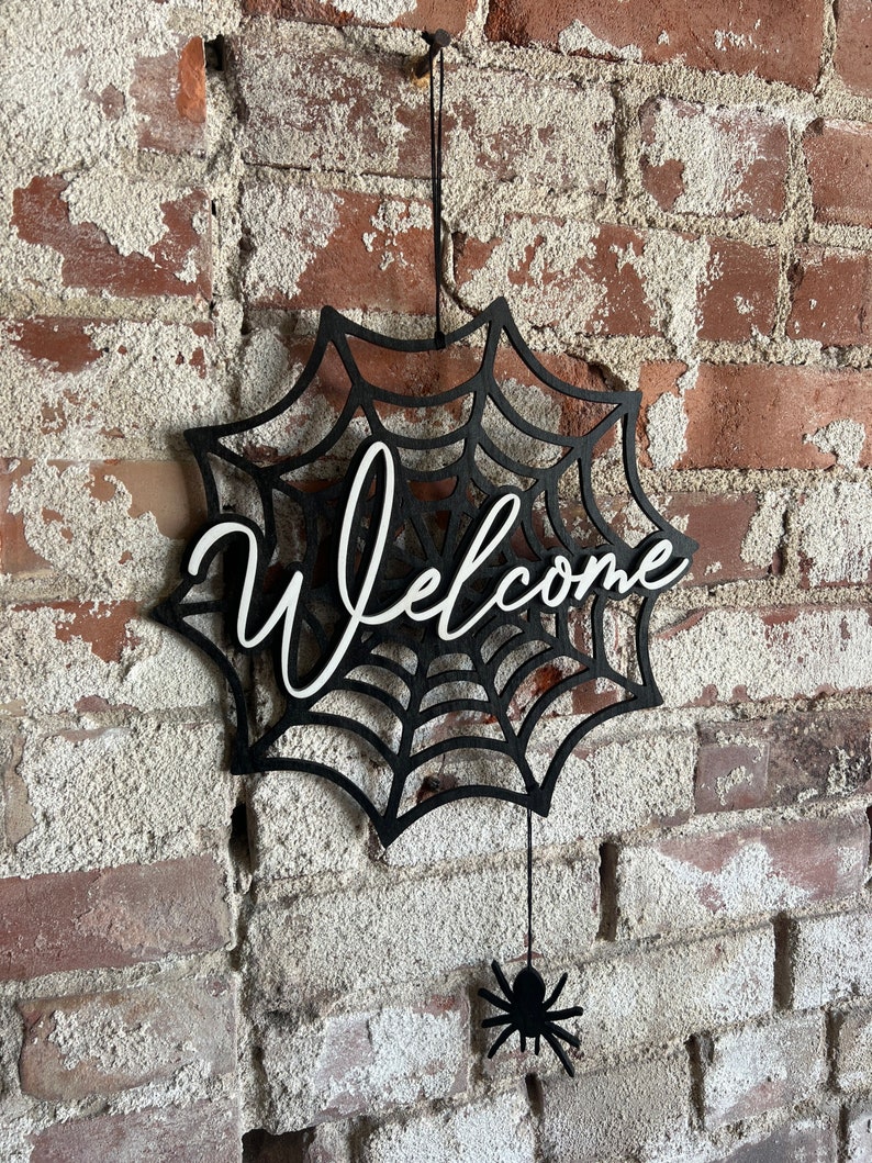 Spider Web With Spider Welcome Door Hanger. Halloween Decor. - Etsy