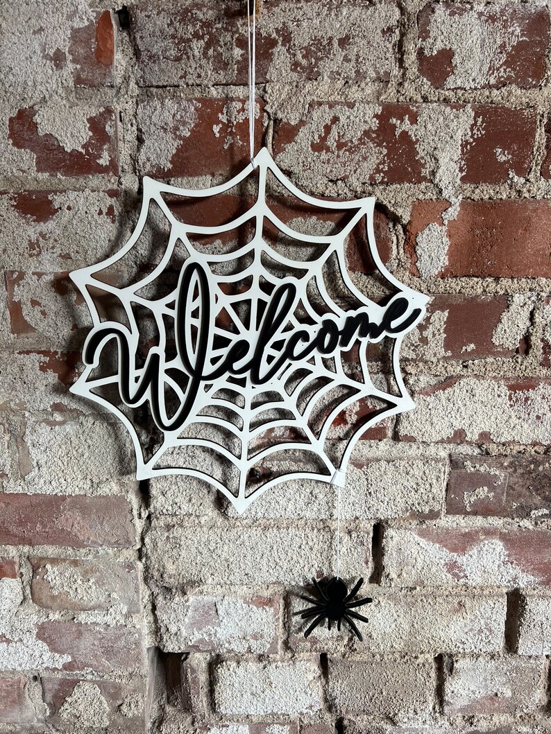 Spider Web With Spider Welcome Door Hanger. Halloween Decor. - Etsy