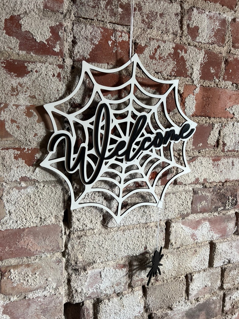 Spider Web With Spider Welcome Door Hanger. Halloween Decor. - Etsy