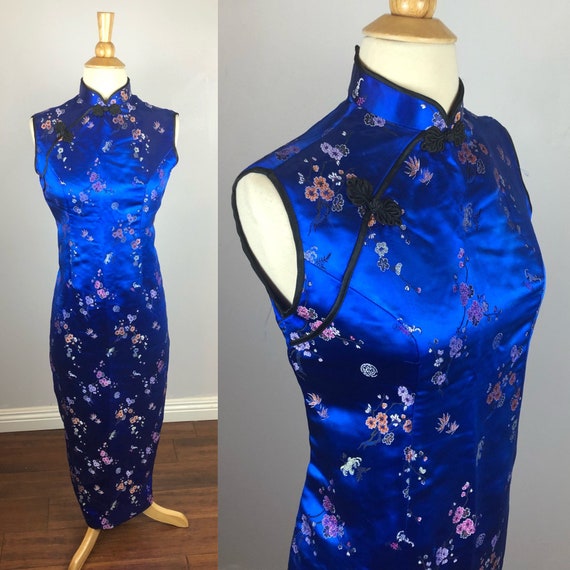 Chinese Xipao/Cheongsam Maxi Dress - Royal Blue - Sle… - Gem