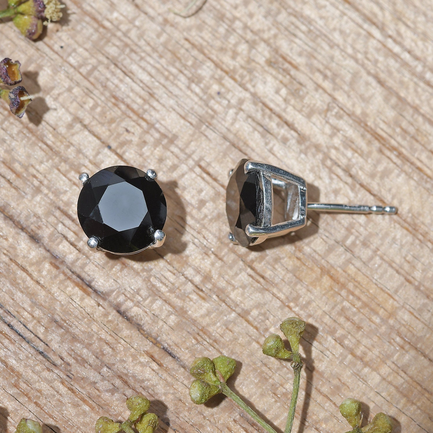 Natural Black Spinel Earrings in Sterling Silver Stud | Etsy