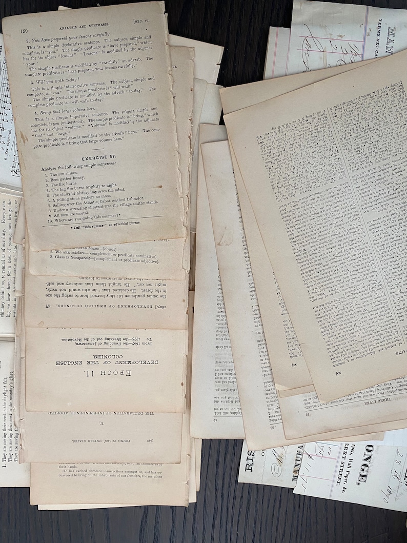 1800s Paper Bundle Antique Book Pages Invoices Ephemera - Etsy