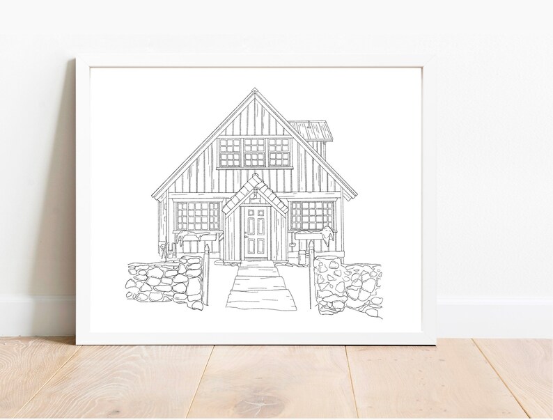 Custom Digital House Home Drawing Portrait / House Line Drawing ...