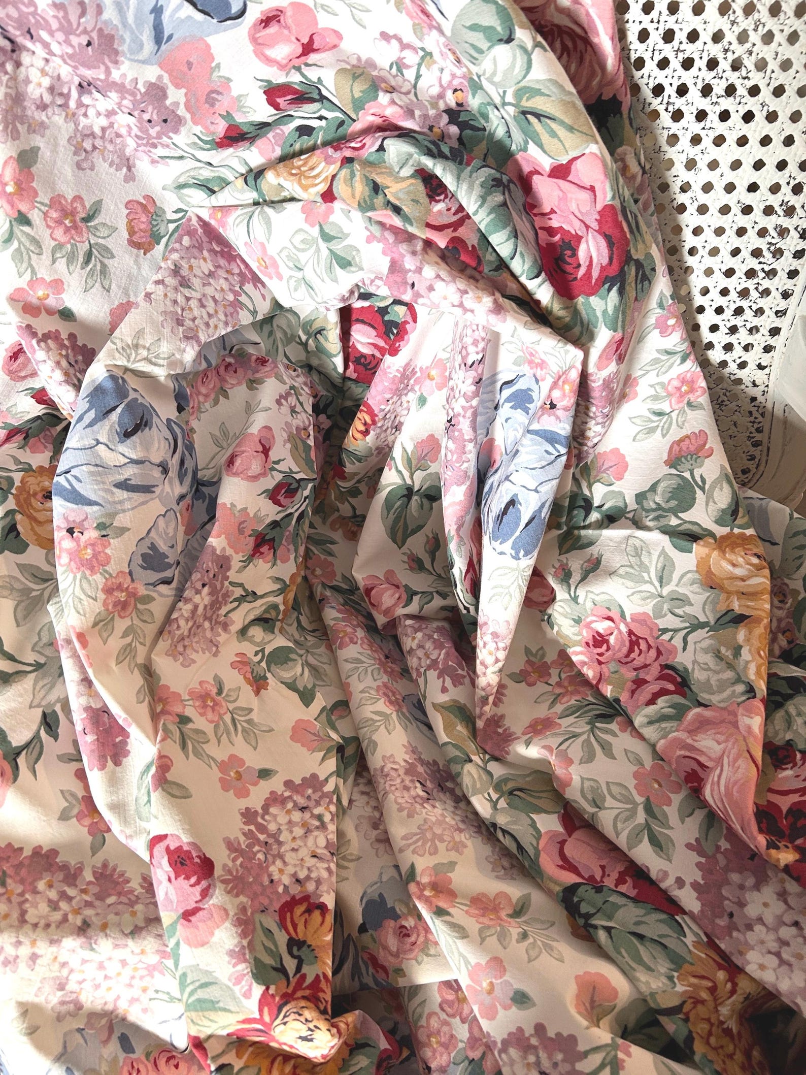 Rare Vintage Ralph Lauren Allison Pink Roses and Blue Floral Bows Full ...