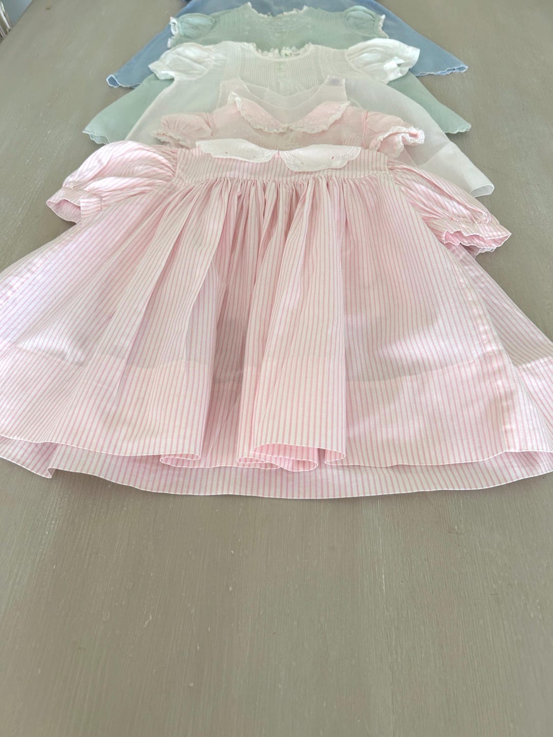 Vintage Baby Clothes, 1960's Pink and White Striped Cotton Baby Girl ...