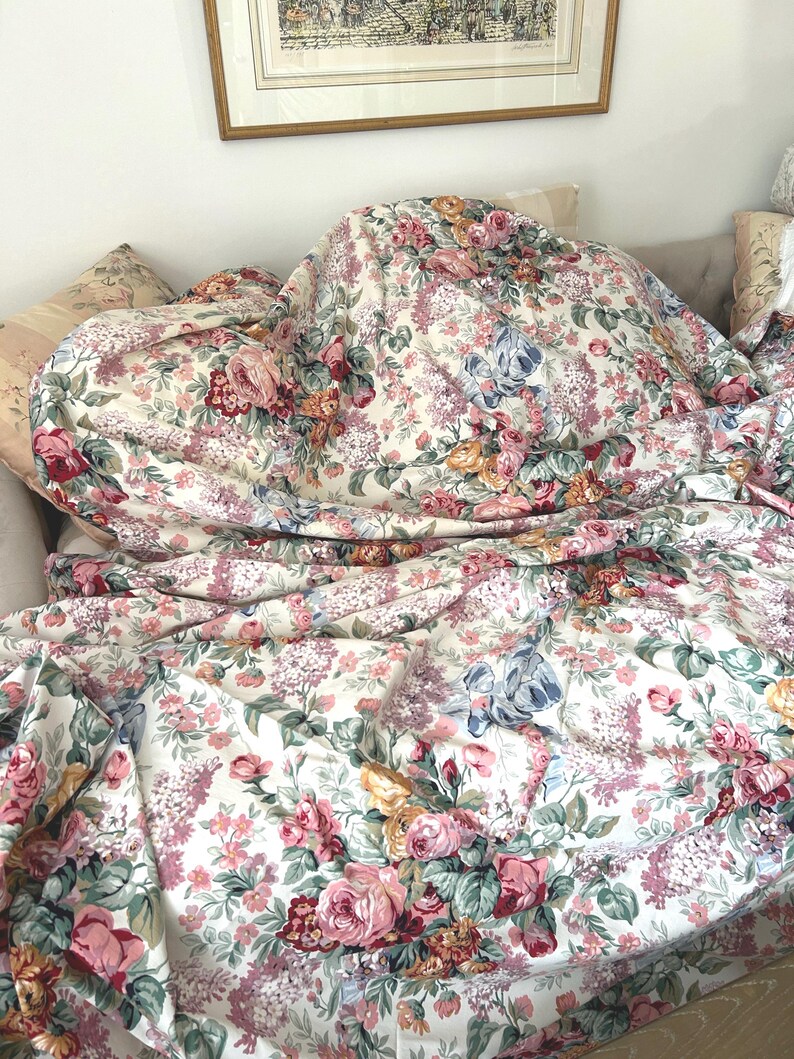 Rare Vintage Ralph Lauren Allison Pink Roses and Blue Floral Bows Full ...