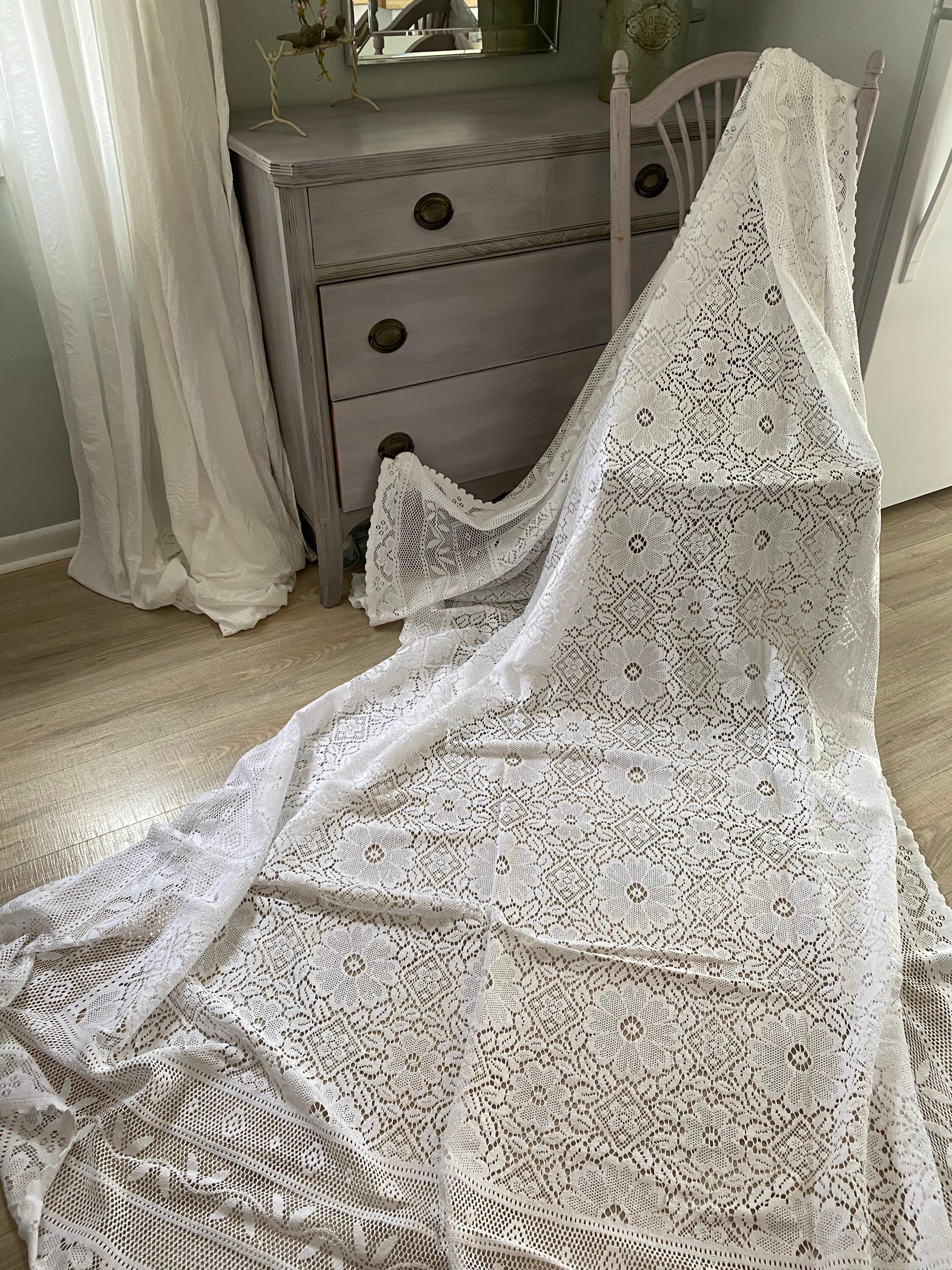 Vintage White Lace Wedding Banquet Tablecloth, Large White Lace Table ...