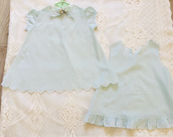 Vintage Baby Clothes,1940s Light Mint Green and White Cotton ...