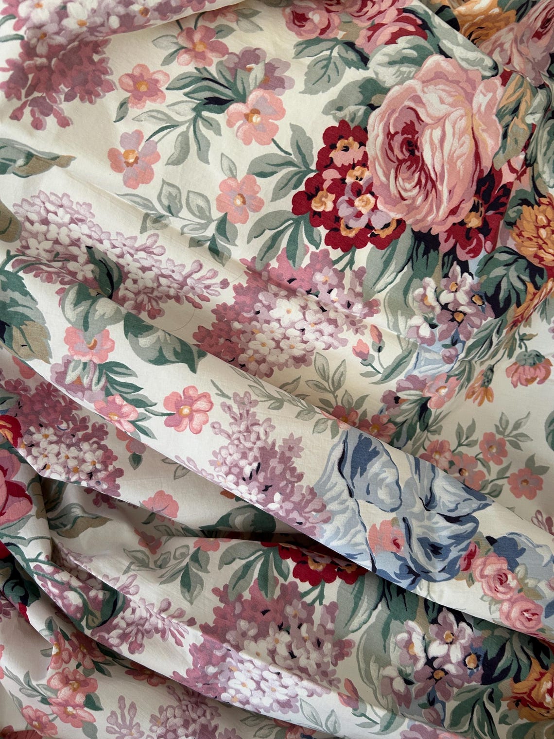 Rare Vintage Ralph Lauren Allison Pink Roses and Blue Floral Bows Full ...