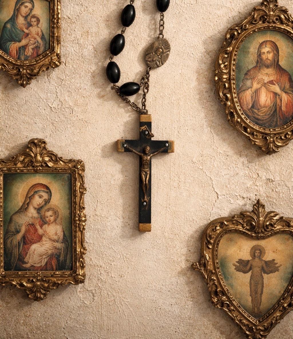 Antique Large Black Wall Rosary Beads, Large Rosary Beads, Vintage ...