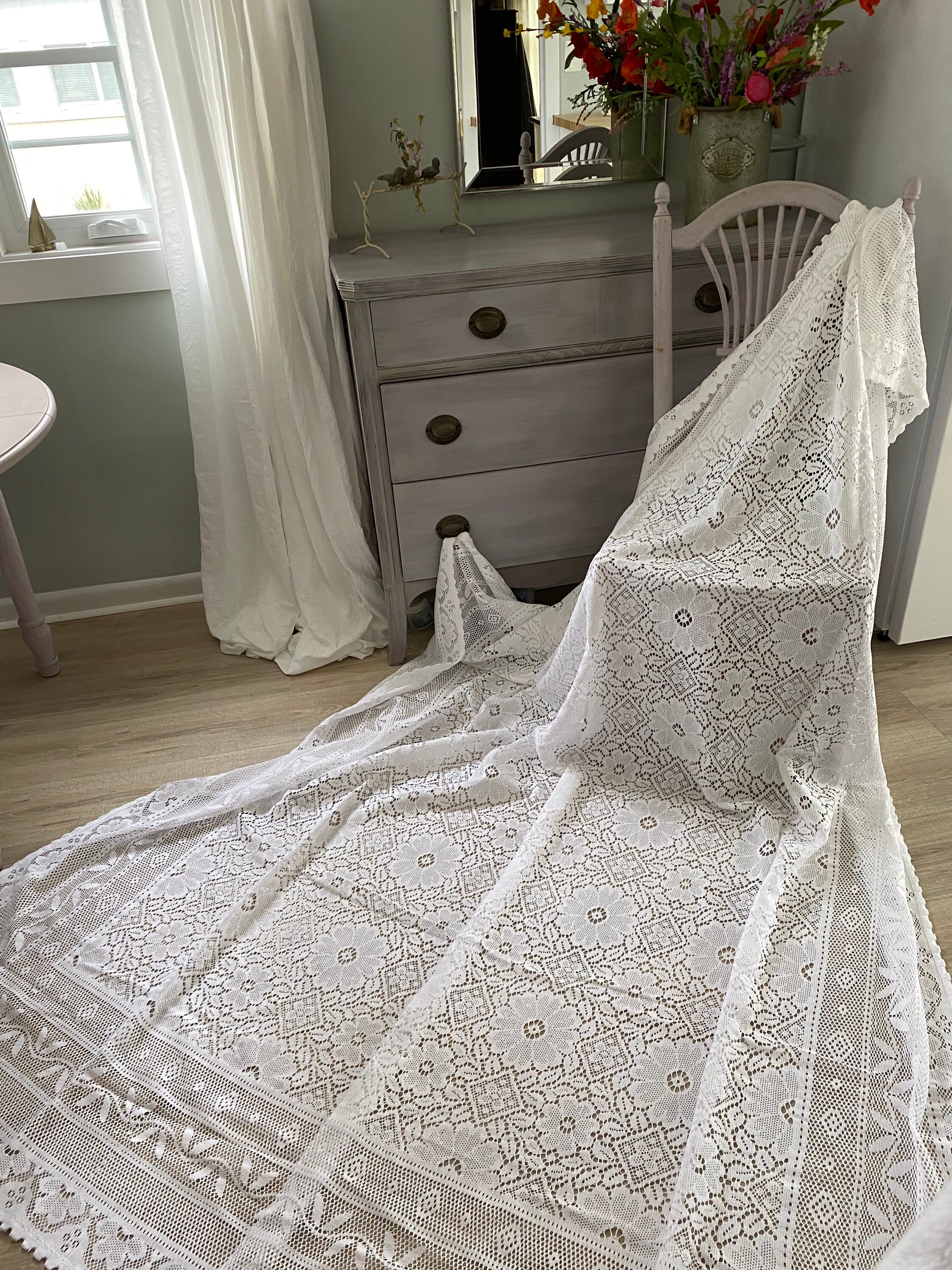 Vintage White Lace Wedding Banquet Tablecloth, Large White Lace Table ...