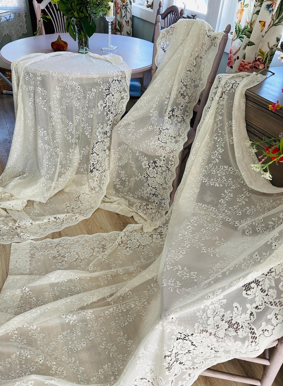 Gorgeous Cream Shabby Chic Style Long Lace Panel,cream Floral Lace ...