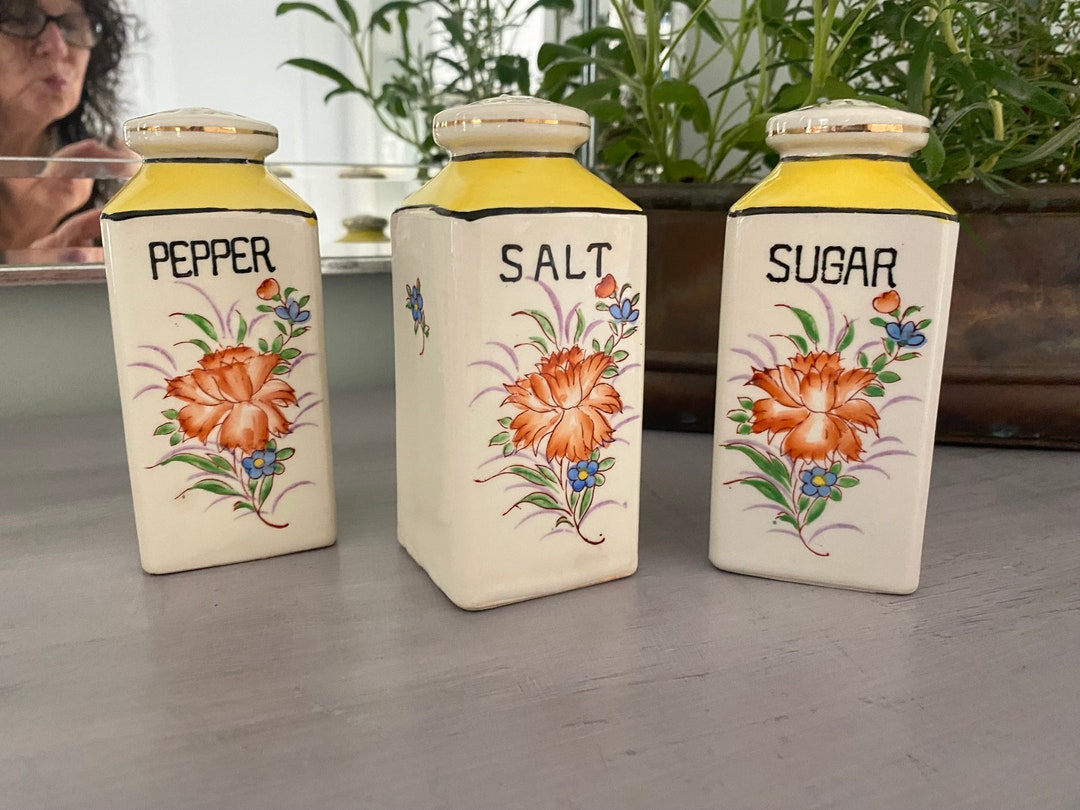 Vintage Sugar Shaker Pepper Shaker and Salt Shaker, Hand Painted Rare ...