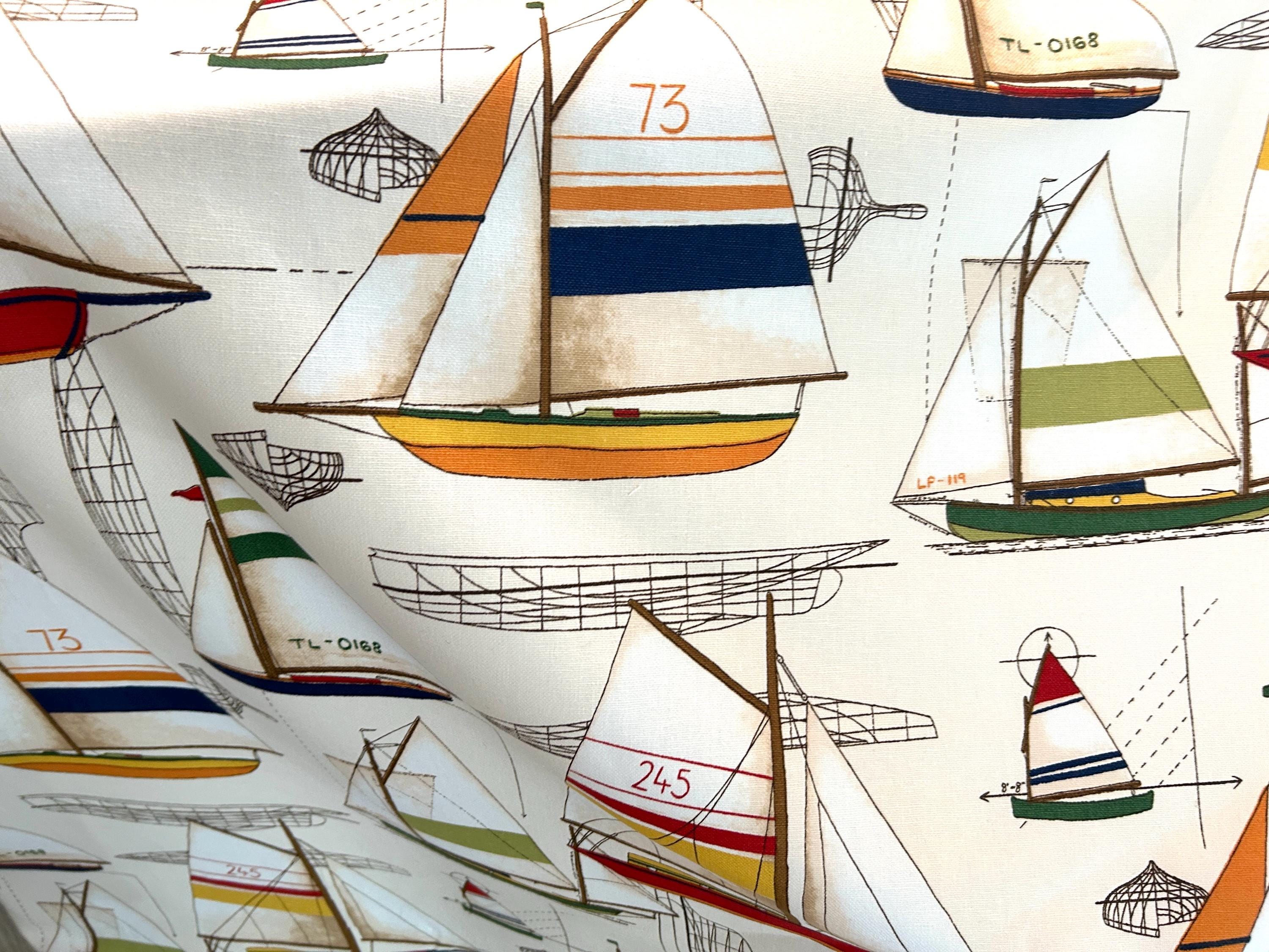 Vintage Nautical Fabric,yacht Fabric, Coastal Fabric,boat Lovers Fabric ...