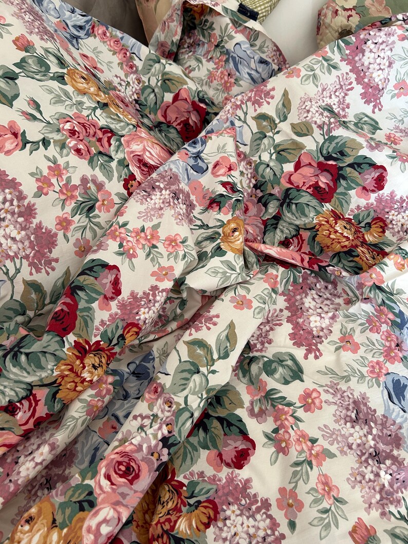 Rare Vintage Ralph Lauren Allison Pink Roses and Blue Floral Bows Full ...