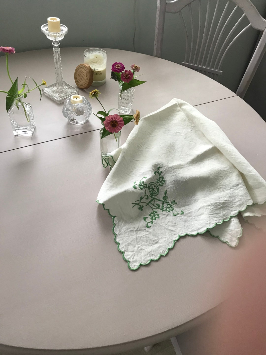 Vintage Green and off White Embroidered Shamrock Irish Tablecloth,irish ...