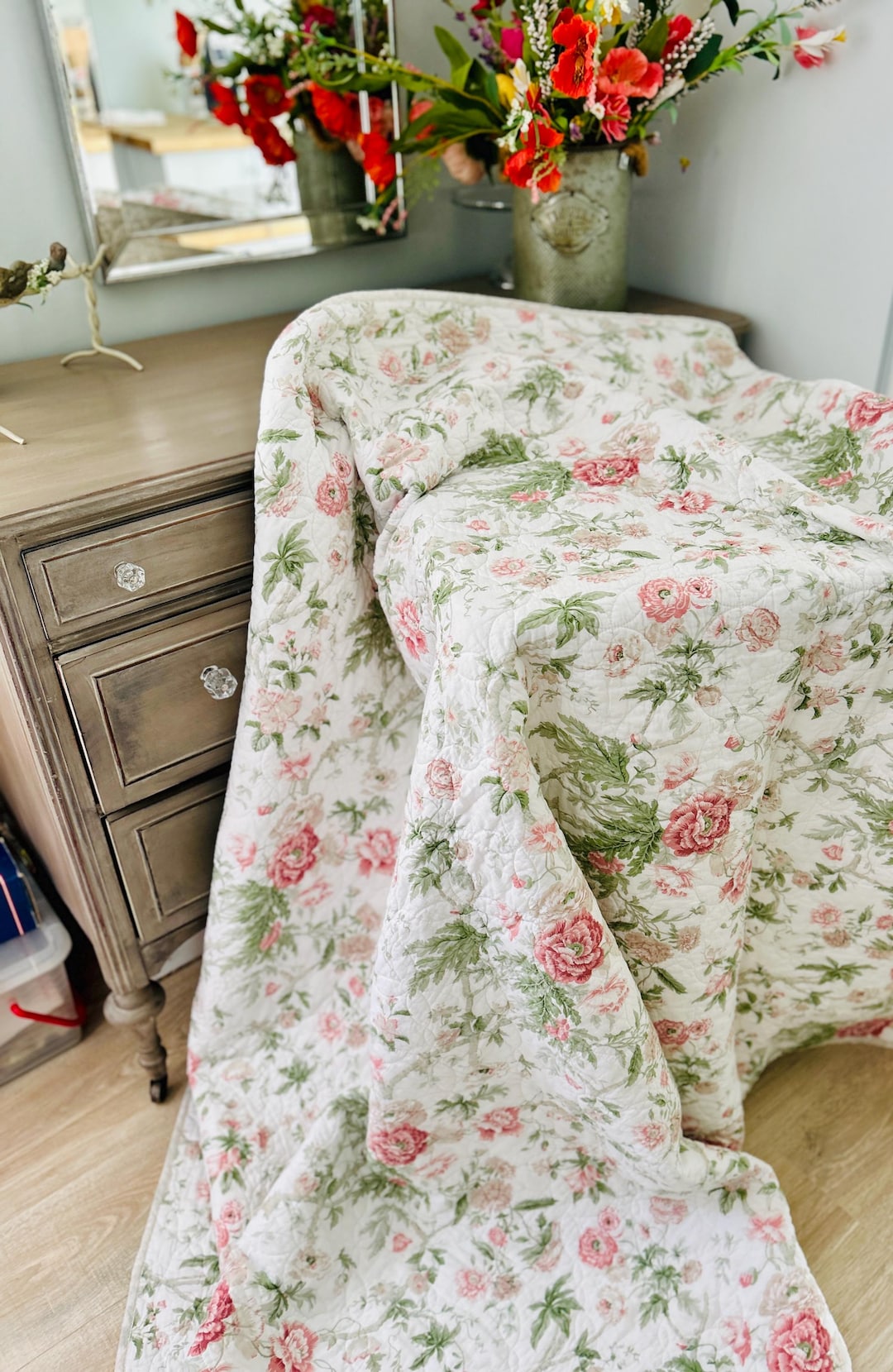 Light Pink and Green Laura Ashley Shabby Chic Style Quilt,cottagecore ...