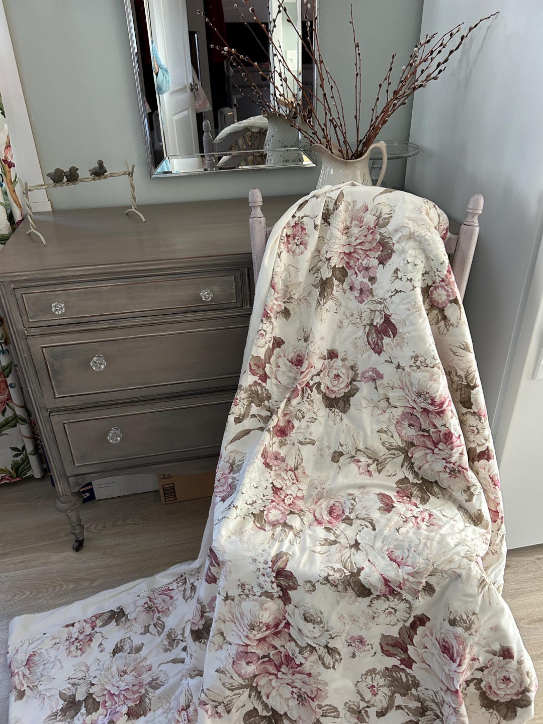 Gorgeous Vintage Gray Taupe Dusty Pink and Rose Soft Cotton Fabric ...