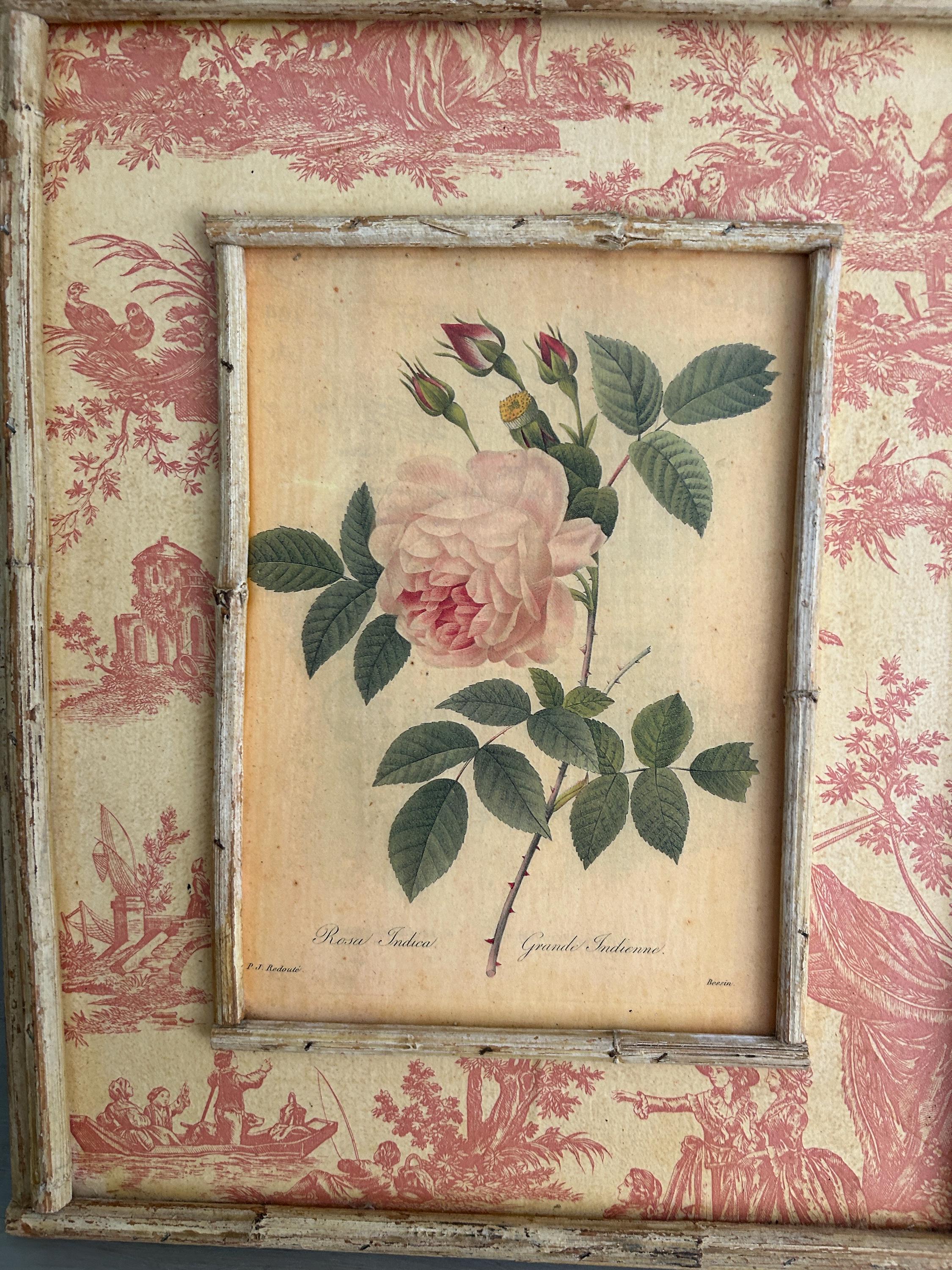 Rare Vintage Distressed Wooden Painted Rose Botanical Rustic Primitive ...
