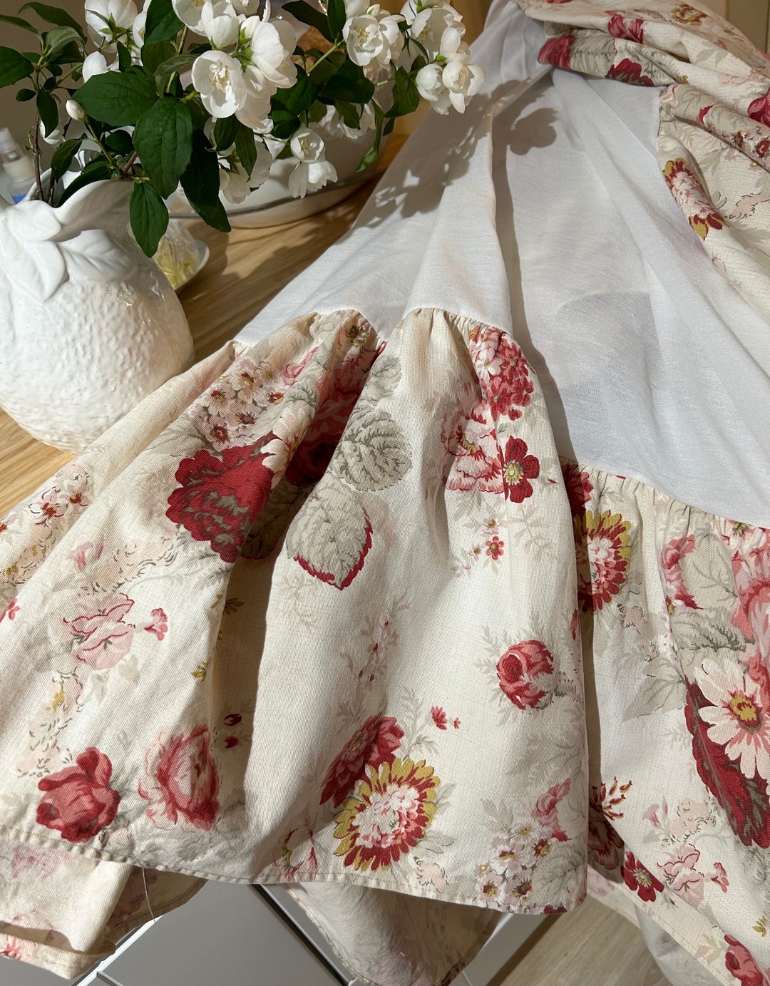 Gorgeous Vintage Waverly Norfolk Rose Queen Dust Ruffle,norfolk Rose ...