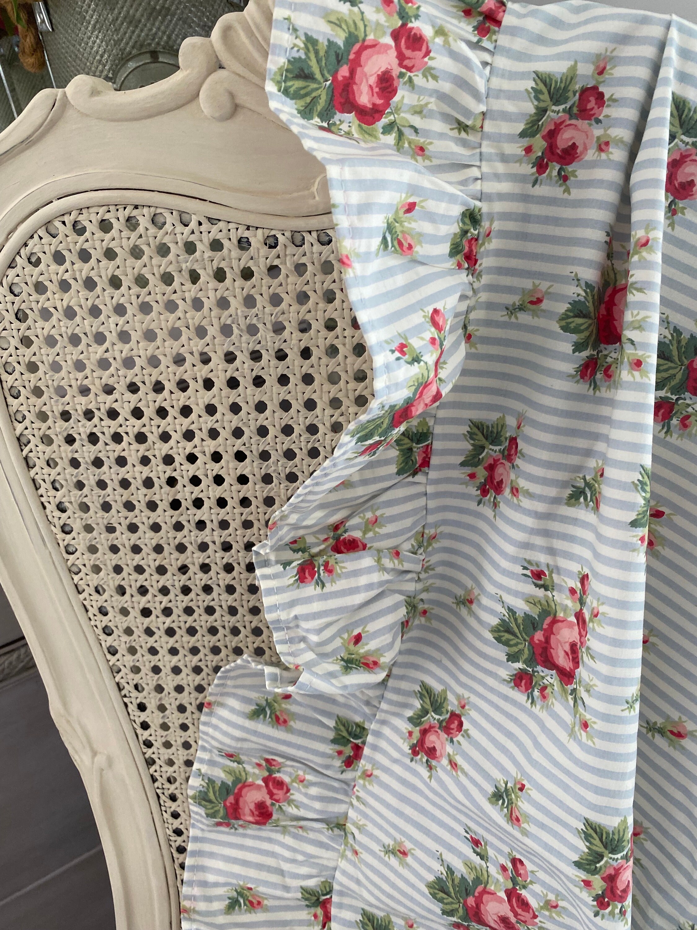 Rare Vintage Ralph Lauren Emma Pink Roses and Blue Stripes Floral Queen ...