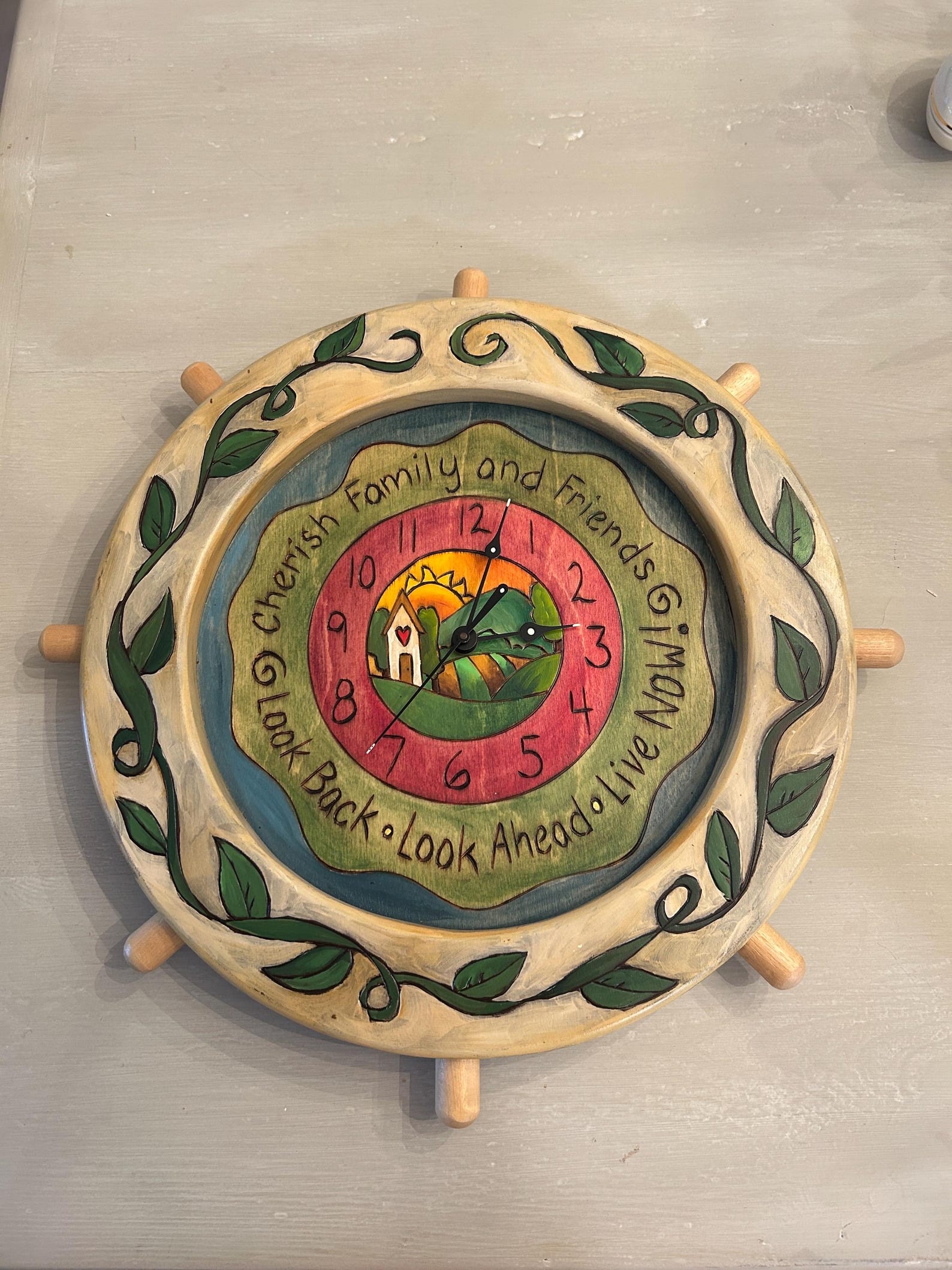 Handmade Wooden Sticks Object and Art Ships Wheel Folk Art Hand Painted ...