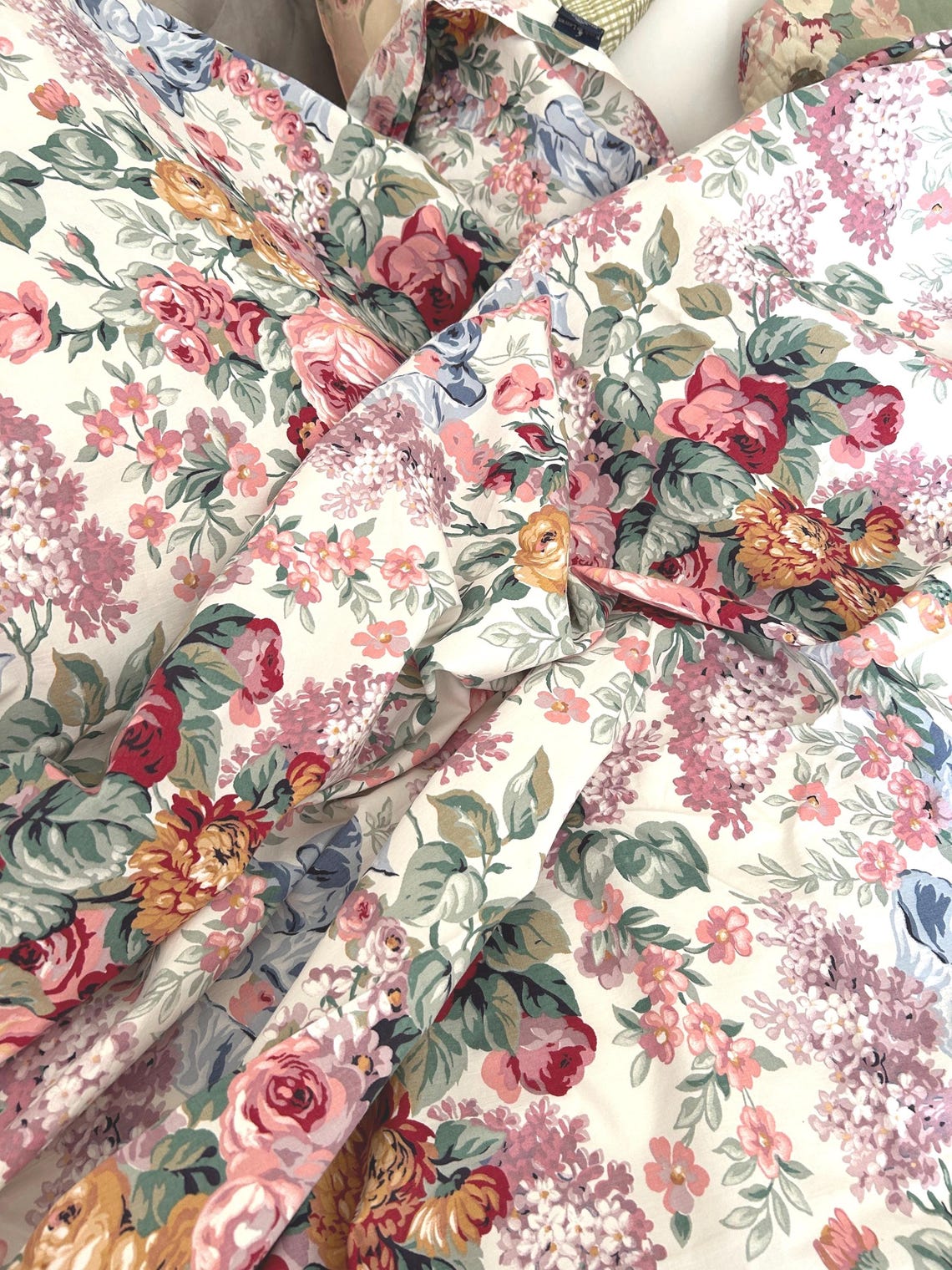 Rare Vintage Ralph Lauren Allison Pink Roses and Blue Floral Bows Full ...