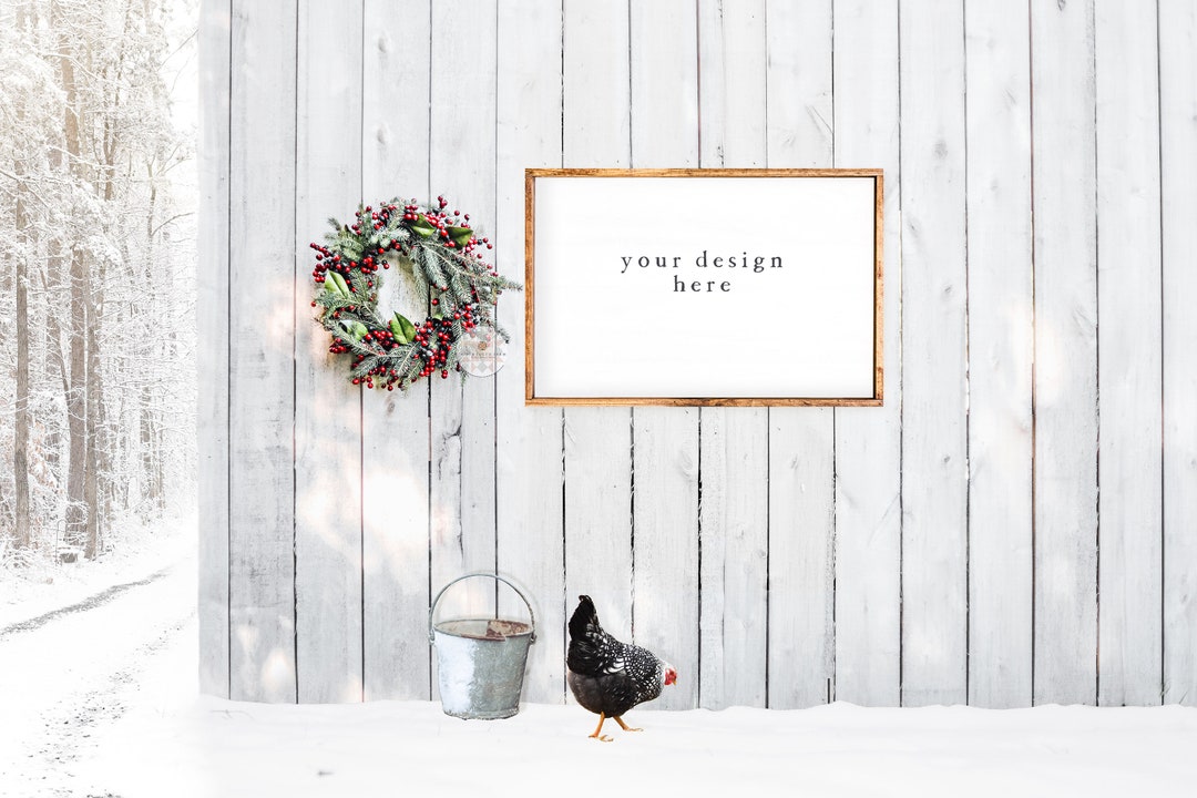 24x36 Farmhouse Sign Mockup | Winter on the Farm Scene | Blank Wood ...