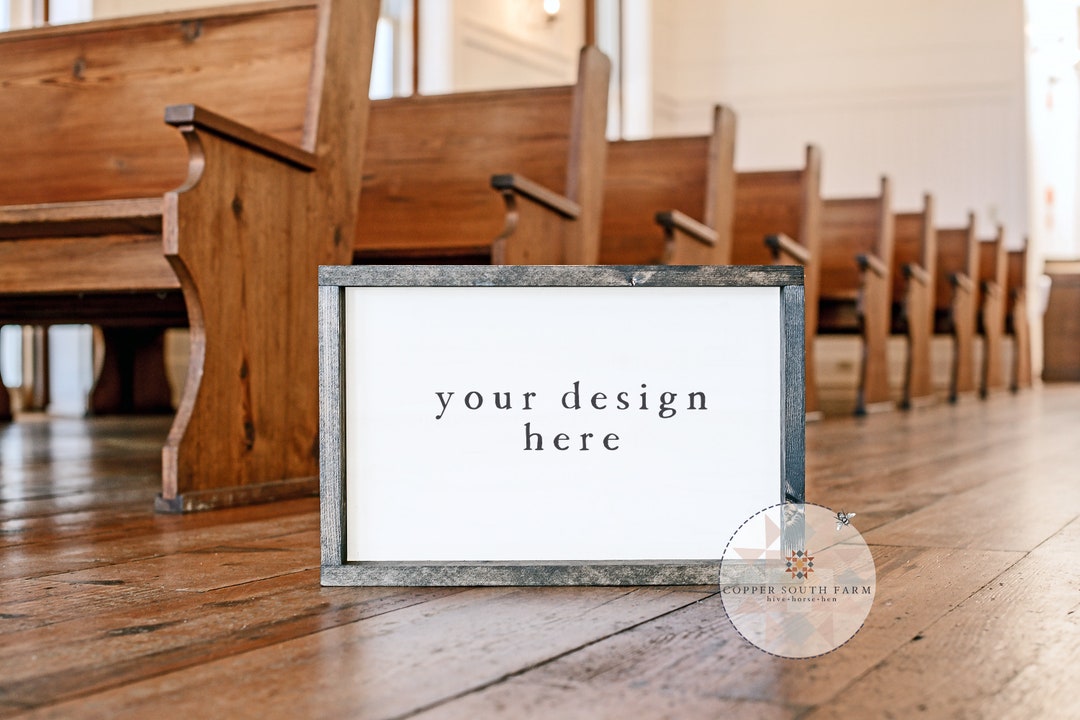 Mockup | 12x18 Blank Farmhouse Sign | Church and Church Pews Scene ...