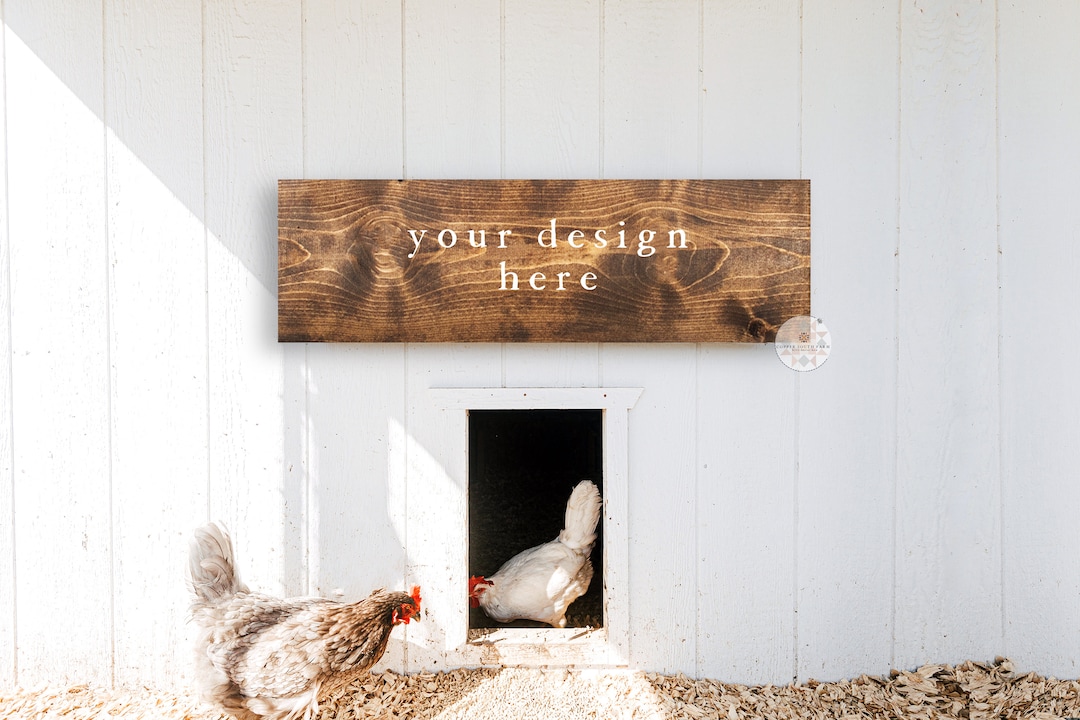 Stained Wood Sign Mockup | 12x40 Blank Wood Sign | Chicken Coop Scene ...