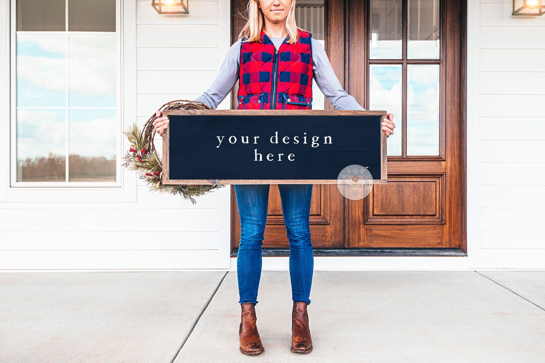 12x36 Farmhouse Wood Sign Mockup | Model Mockup | Christmas Front Door ...