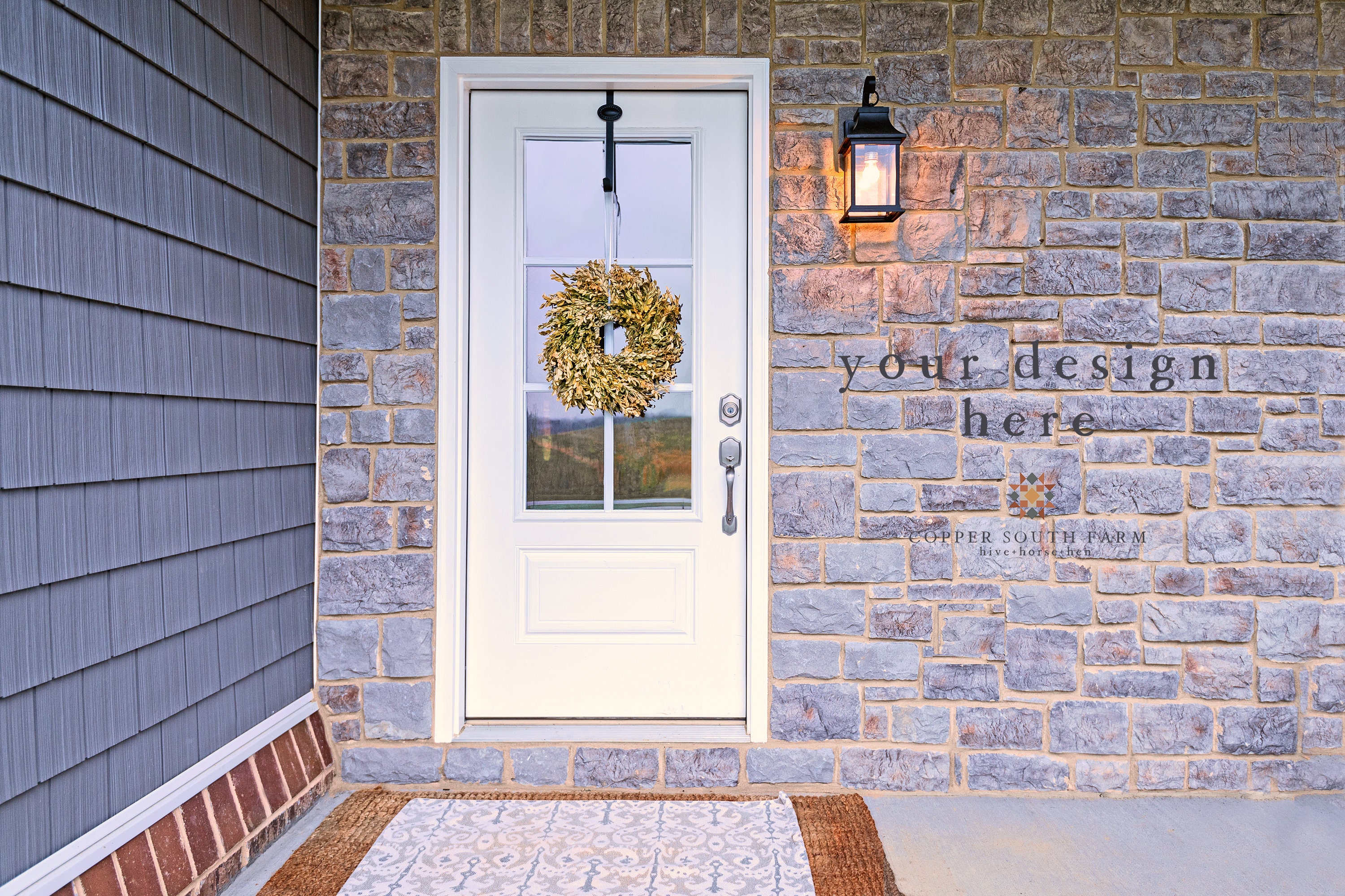 Front Door Mockup Evening Front Porch Scene Stone Wall - Etsy